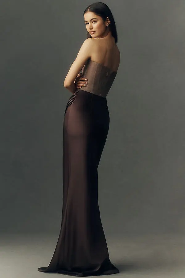 SAU LEE Frances Corset Gown - Brown Multi