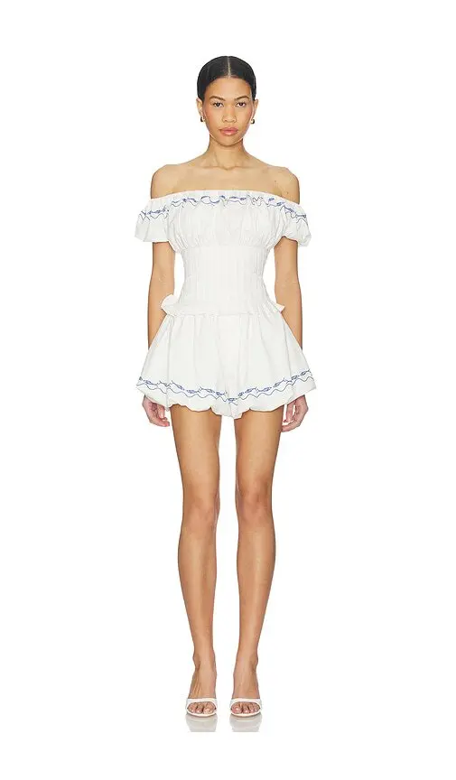 Line & Dot Oia Romper Embroidered Off-the-shoulder Design - White