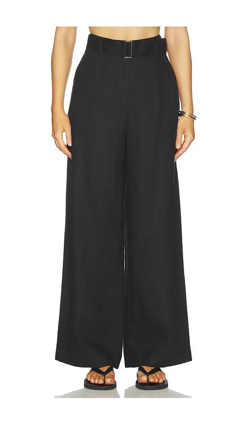 HEVRON Alina Wide Leg Linen Trousers - Black