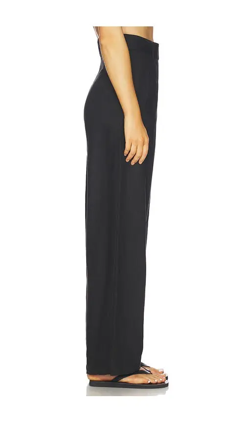 HEVRON Alina Wide Leg Linen Trousers - Black