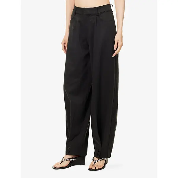 PEACHY DEN Bardot Wide-leg Woven Trousers - Onyx
