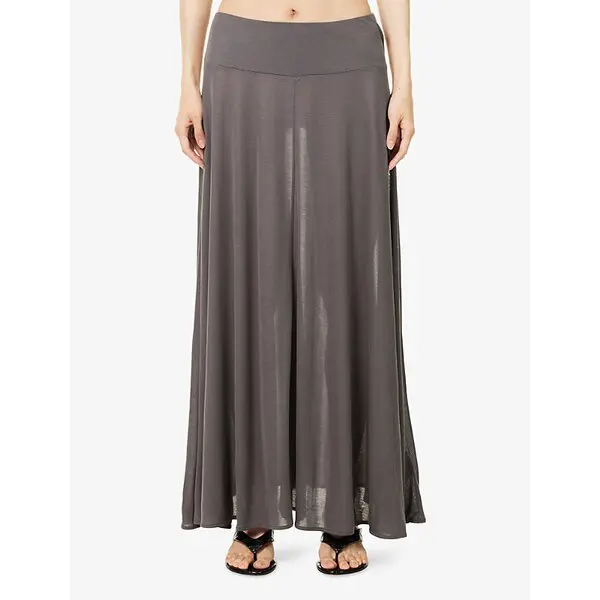 ST. AGNI Gathered-pleat Low-waist Jersey Maxi Skirt - Soot