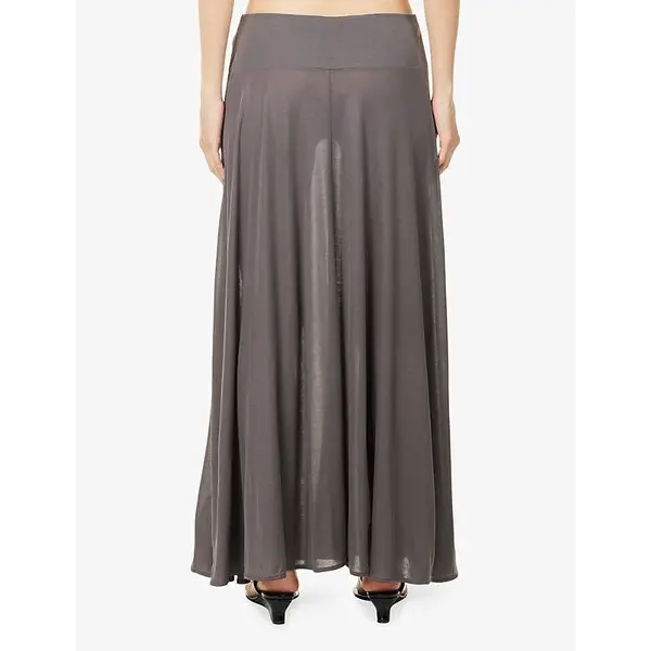 ST. AGNI Gathered-pleat Low-waist Jersey Maxi Skirt - Soot