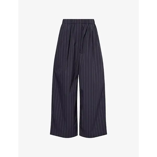 ST. AGNI Striped Relaxed-fit Mid-rise Cotton-blend Trousers - Black