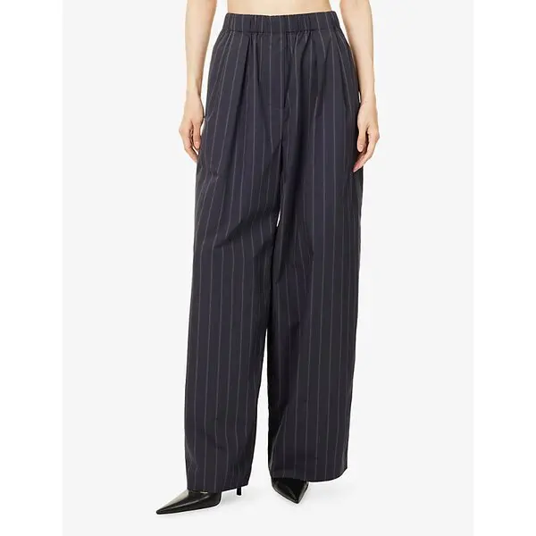 ST. AGNI Striped Relaxed-fit Cotton-blend Trousers - Black