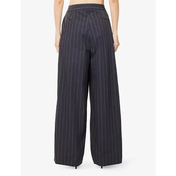 ST. AGNI Striped Relaxed-fit Cotton-blend Trousers - Black