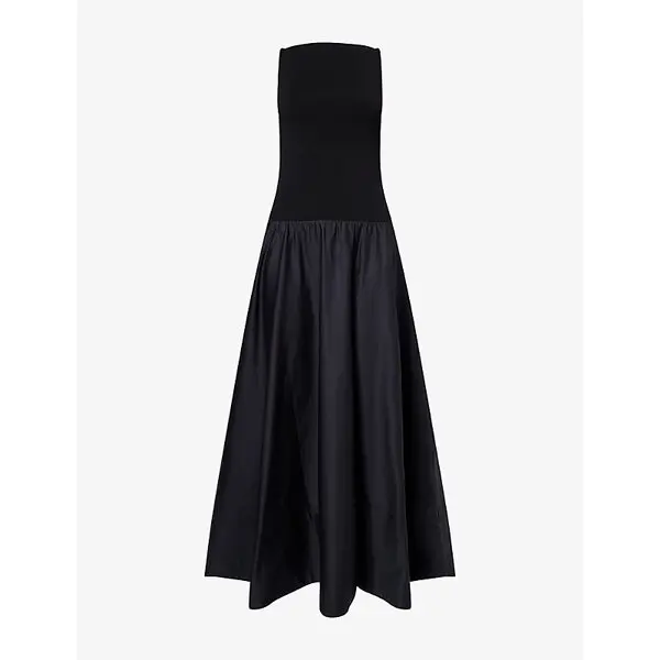 ST. AGNI Circle-hem Boat-neck Jersey And Cotton-poplin Maxi Dress - Black