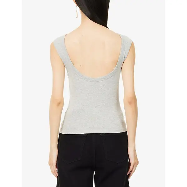 ST. AGNI Boat-neck Scoop-back Cotton Top - Grey Marle