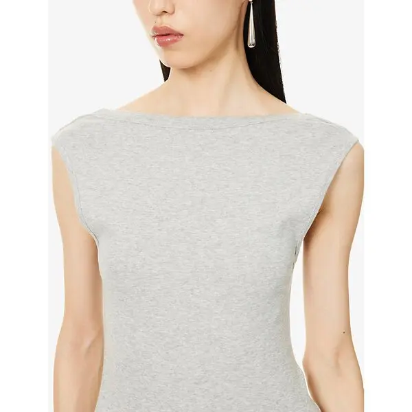 ST. AGNI Boat-neck Scoop-back Cotton Top - Grey Marle