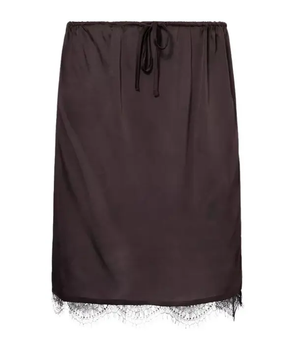 ST. AGNI Lace-hem Drawstring-waist Silk Mini Skirt