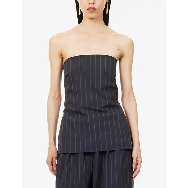 ST. AGNI Striped Strapless Cotton-blend Top - Ink