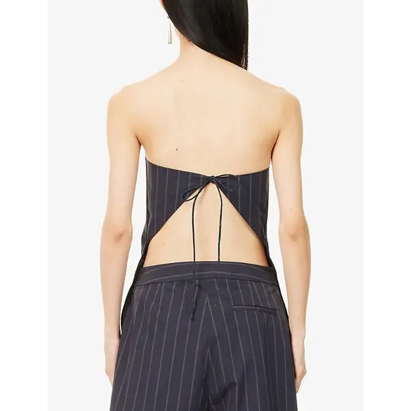 ST. AGNI Striped Strapless Cotton-blend Top - Ink