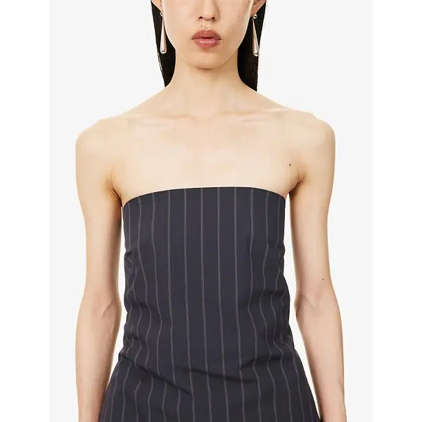ST. AGNI Striped Strapless Cotton-blend Top - Ink