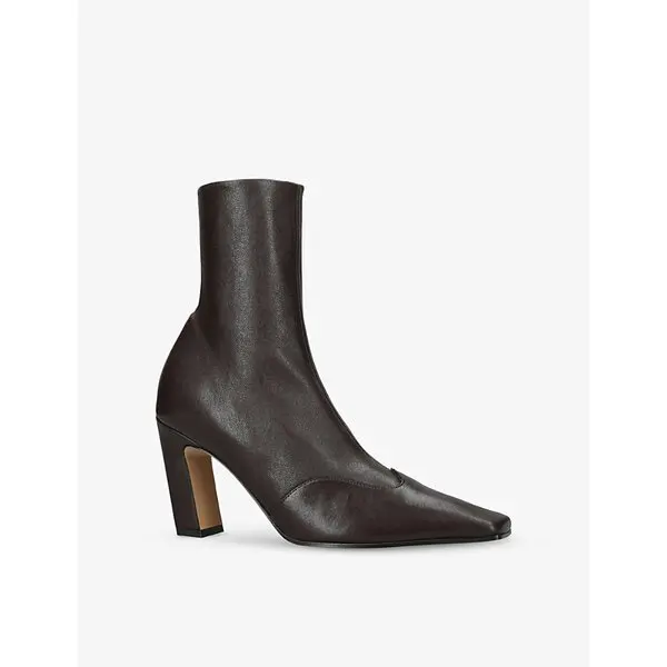 Khaite Nevada 85 Leather Ankle Boots - Dark Brown