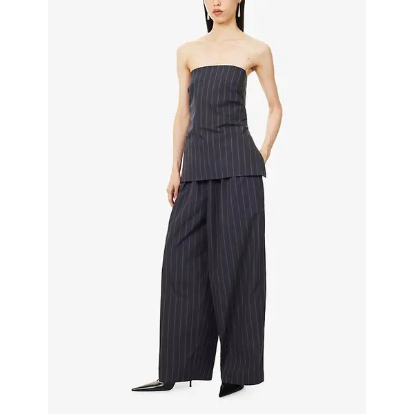 ST. AGNI Striped Relaxed-fit Cotton-blend Trousers