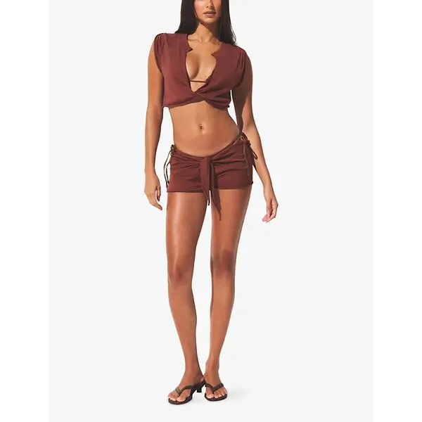 SKIMS Cotton-jersey Tie-front Shorts - Henna