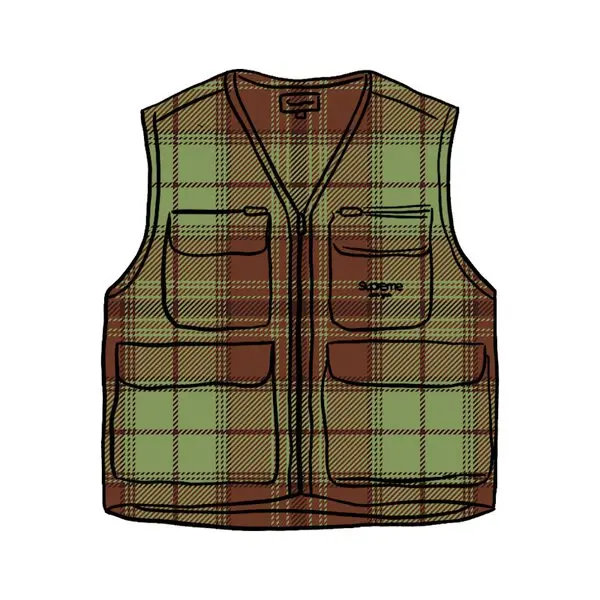Supreme Tartan Flannel Cargo Vest - Green
