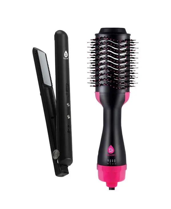 PURSONIC Style-on-the-go Bundle Â Cordless Hair Straightener & One Step Volumizer Brush For Sleek - Black