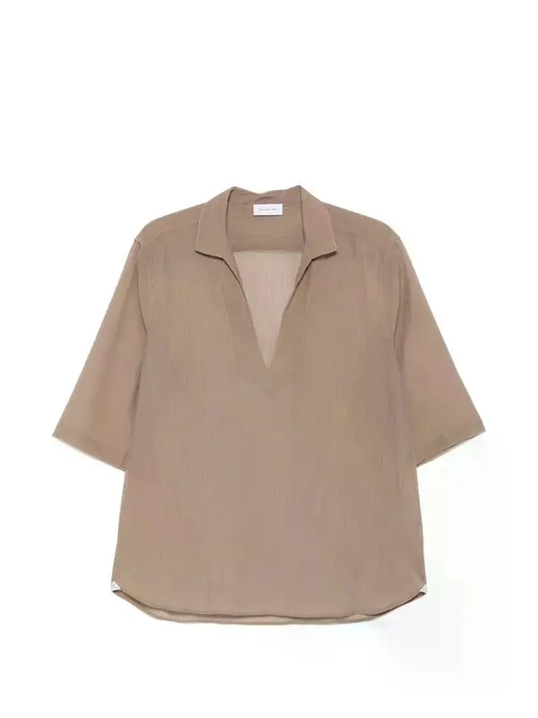 Tagliatore Semi-sheer V-neck Shirt - Brown