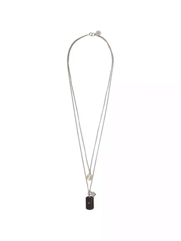 Ermanno Scervino Faux-pearl Dog-embellished Dog Tag Necklace - Silver