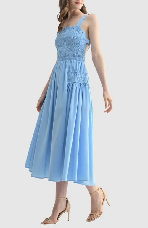 ALL IN FAVOR Smocked Cross Back Midi Sundress