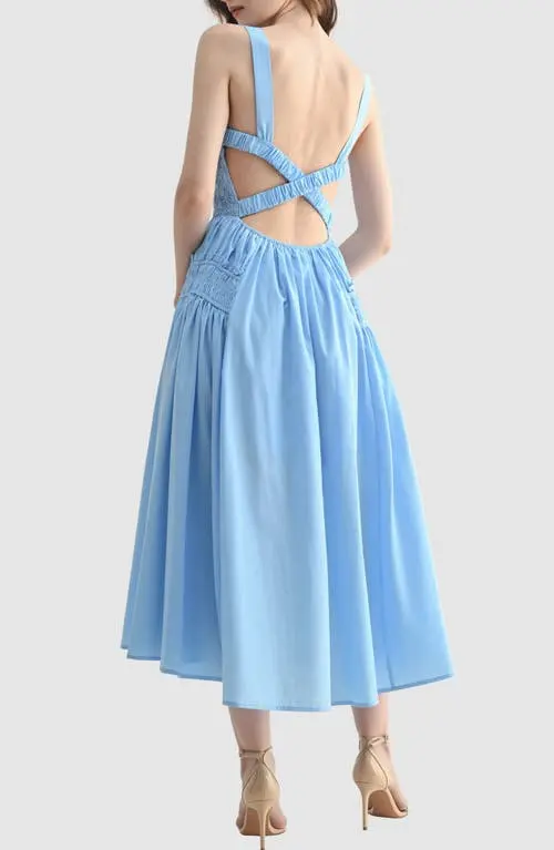 ALL IN FAVOR Smocked Cross Back Midi Sundress