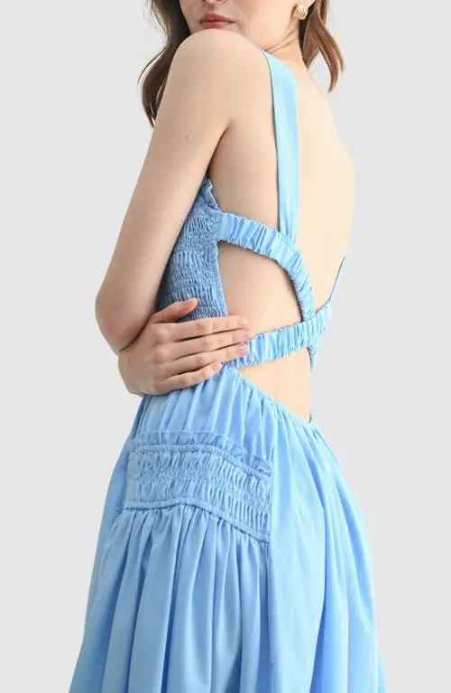 ALL IN FAVOR Smocked Cross Back Midi Sundress