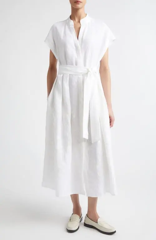 Eleventy Embroidered Linen Shirtdress - White