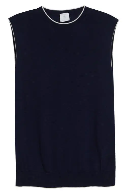 Eleventy Avalon Travel Sleeveless Merino Wool Sweater - Blue/white