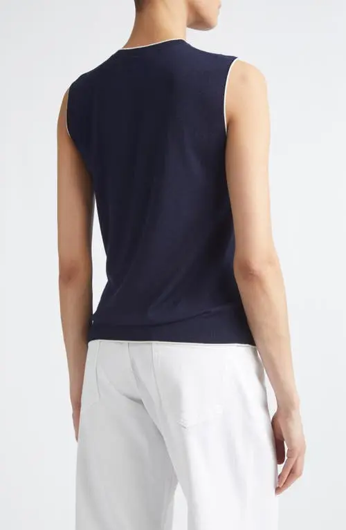 Eleventy Avalon Travel Sleeveless Merino Wool Sweater - Blue/white
