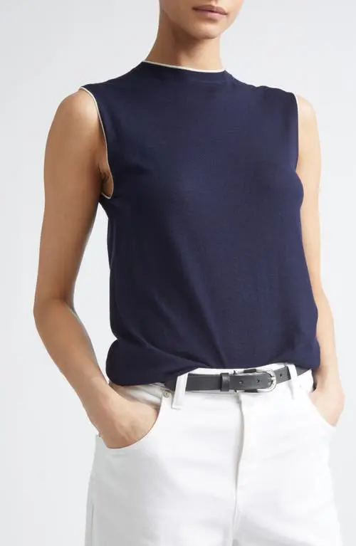 Eleventy Avalon Travel Sleeveless Merino Wool Sweater - Blue/white