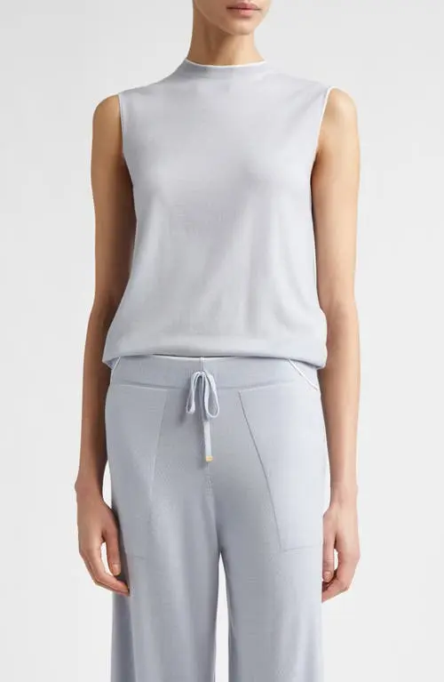 Eleventy Avalon Travel Sleeveless Merino Wool Sweater - Sky Blue/wht