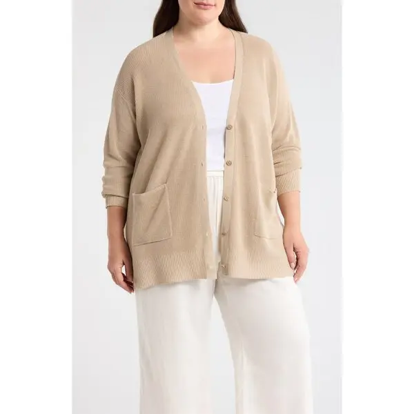 Eileen Fisher Organic Linen & Organic Cotton Cardigan - Undyed Natural
