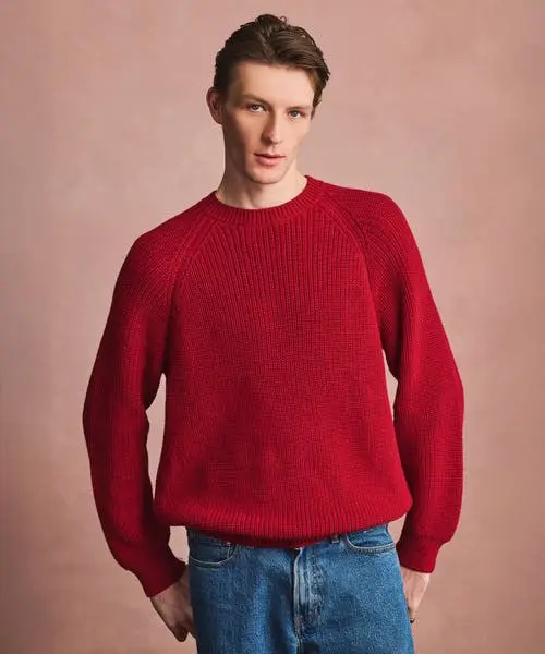 Naadam Cotton Fisherman Raglan Crewneck Sweater - Garnet Red