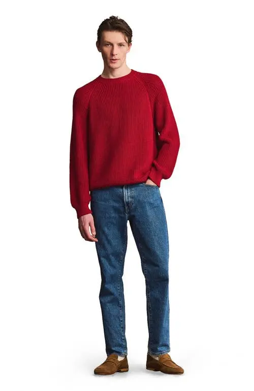 Naadam Cotton Fisherman Raglan Crewneck Sweater - Garnet Red