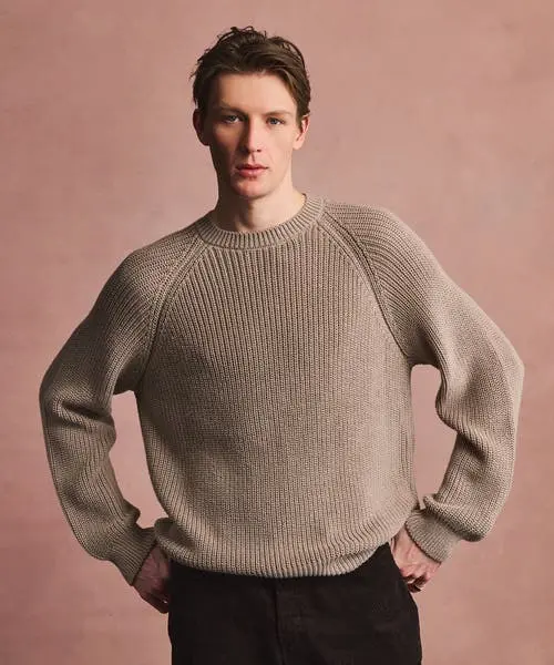 Naadam Cotton Fisherman Raglan Crewneck Sweater - Sand