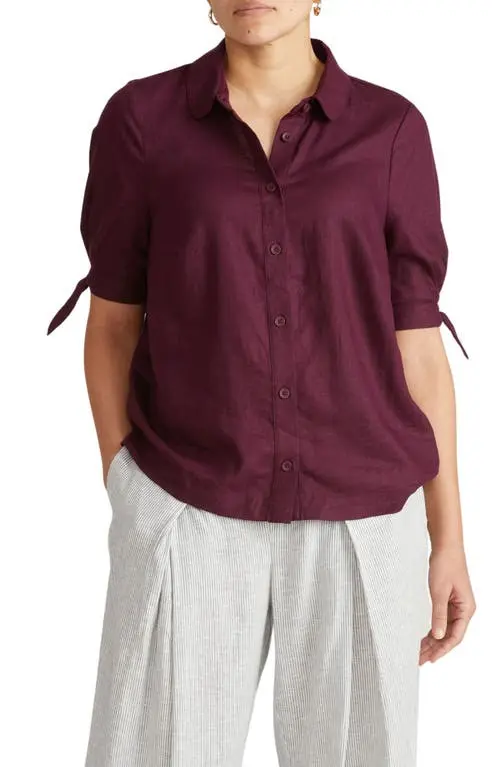 Universal Standard Luisa Linen Blend Button-up Shirt - Acai Purple