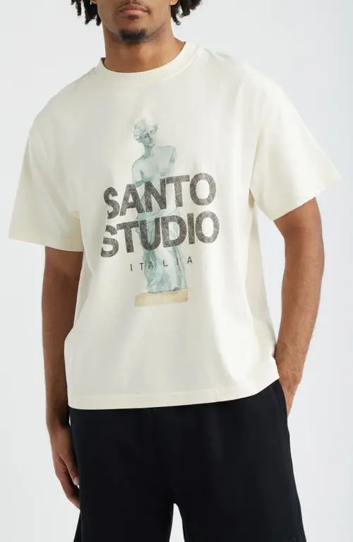 SANTO STUDIO Statue Graphic Cotton T-shirt - Cream