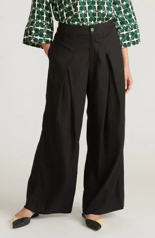 Universal Standard Marley Pleated Linen Blend Wide Leg Pants - Black
