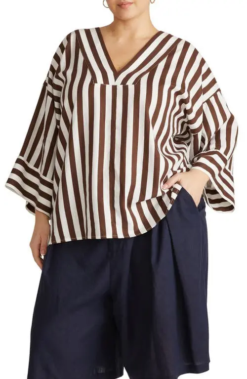 Universal Standard Elio Print Linen Blend Top - Peppercorn Stripe