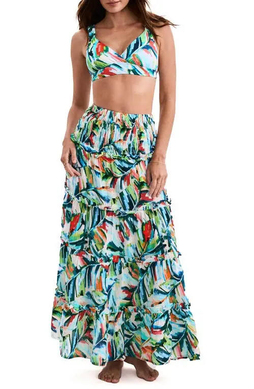 MIMI FLAMINGO Reef Print Convertible Maxi Skirt - Teal Multi