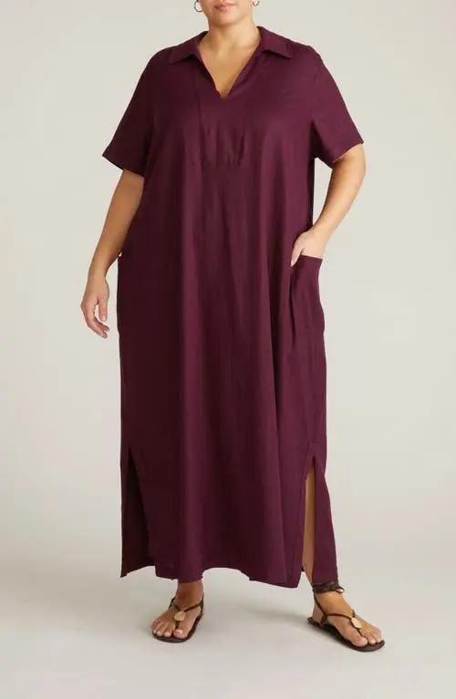 Universal Standard Leaf-print Linen-blend Maxi Dress - Acai Purple