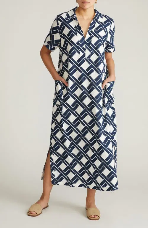 Universal Standard Leaf-print Linen-blend Maxi Dress - Geometrica Print