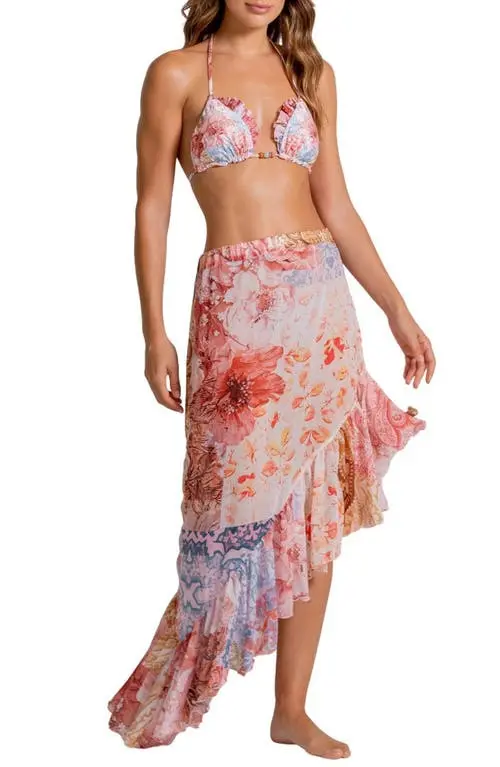 Cosita Linda Printed Ruffle Cover-up Midi Skirt - Multi