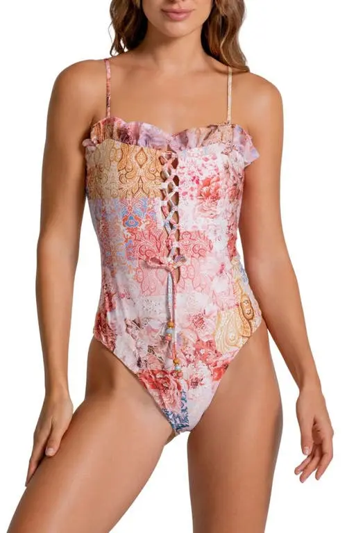 Cosita Linda Ruffle Lace-up One-piece Swimsuit - Multi