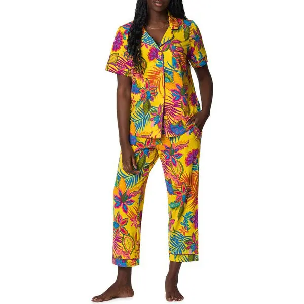BEDHEAD PAJAMAS Print Stretch Organic Cotton Jersey Crop Pajamas - Jacobean Floral