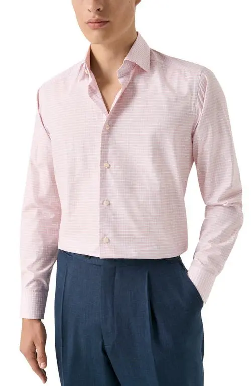 Eton Contemporary Fit Check Fine Cotton Twill Dress Shirt - Medium Orange