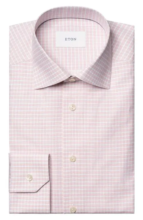 Eton Contemporary Fit Check Fine Cotton Twill Dress Shirt - Medium Orange