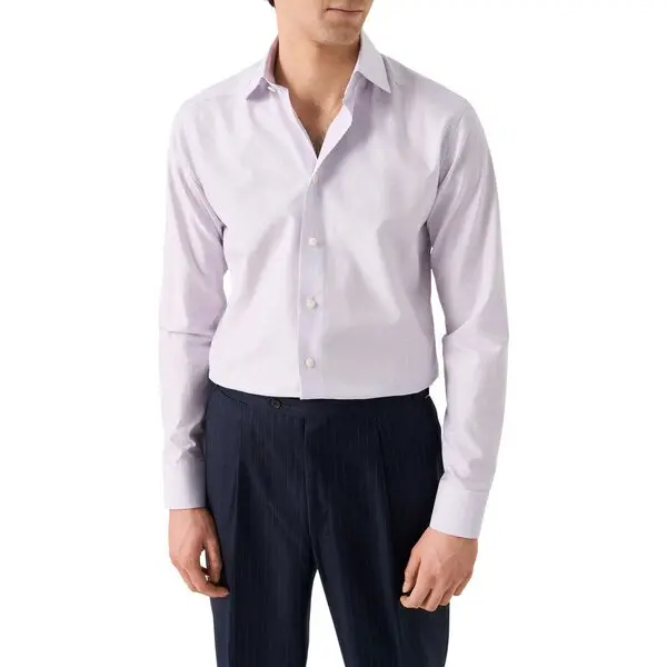 Eton Contemporary Fit Check Cotton Twill Dress Shirt - Light Purple