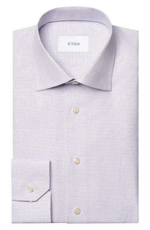 Eton Contemporary Fit Check Cotton Twill Dress Shirt - Light Purple